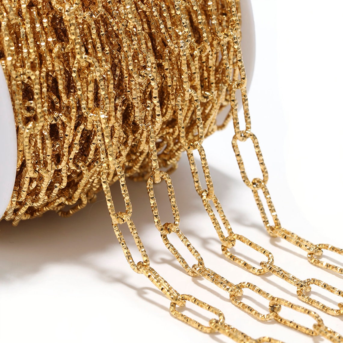 Gold Stainless Steel Embossed Oval Cable Chain, DIY Jewelry Making - Etsy