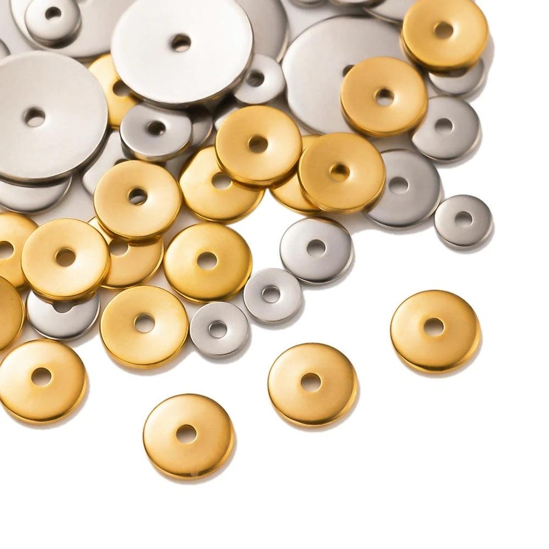 50pcs 4/6/8/10mm Stainless Steel Spacers Beads Flat Round Metal Loose ...