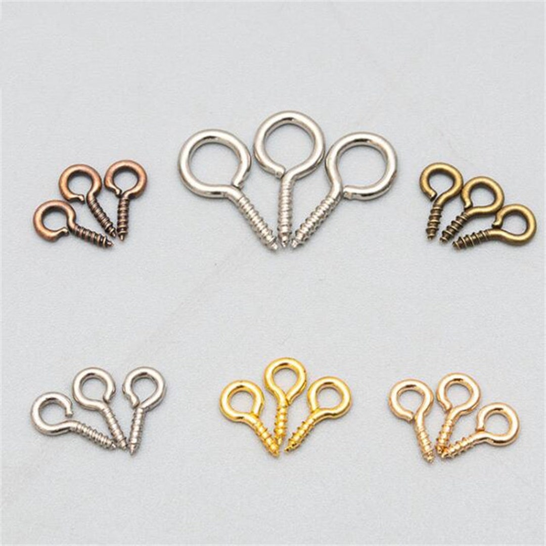 200pcs Small Tiny Mini Eye Pins Eyepin Hook Eyelets Screw Threaded Gold ...