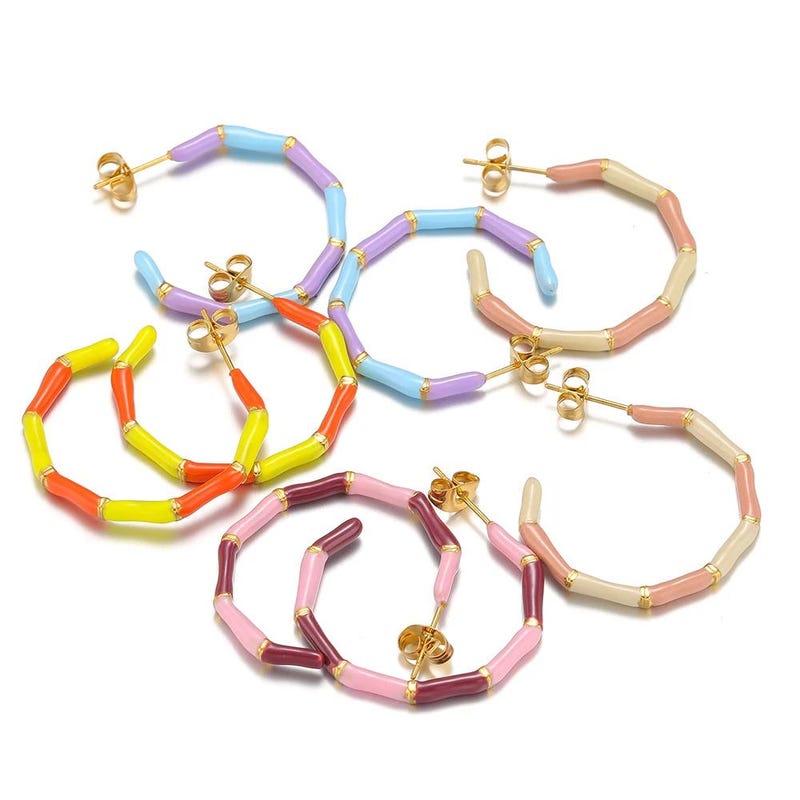 Bamboo Enamel Hoops - Etsy Finland