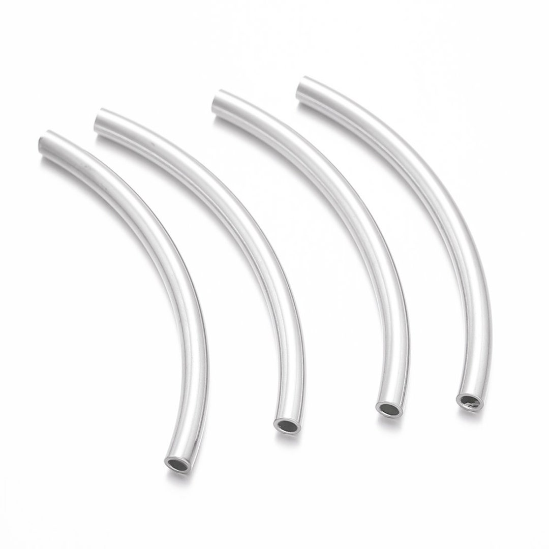 925 Sterling Silver Curved Noodle Tube Beads, 5pcs DIY Jewelry ...