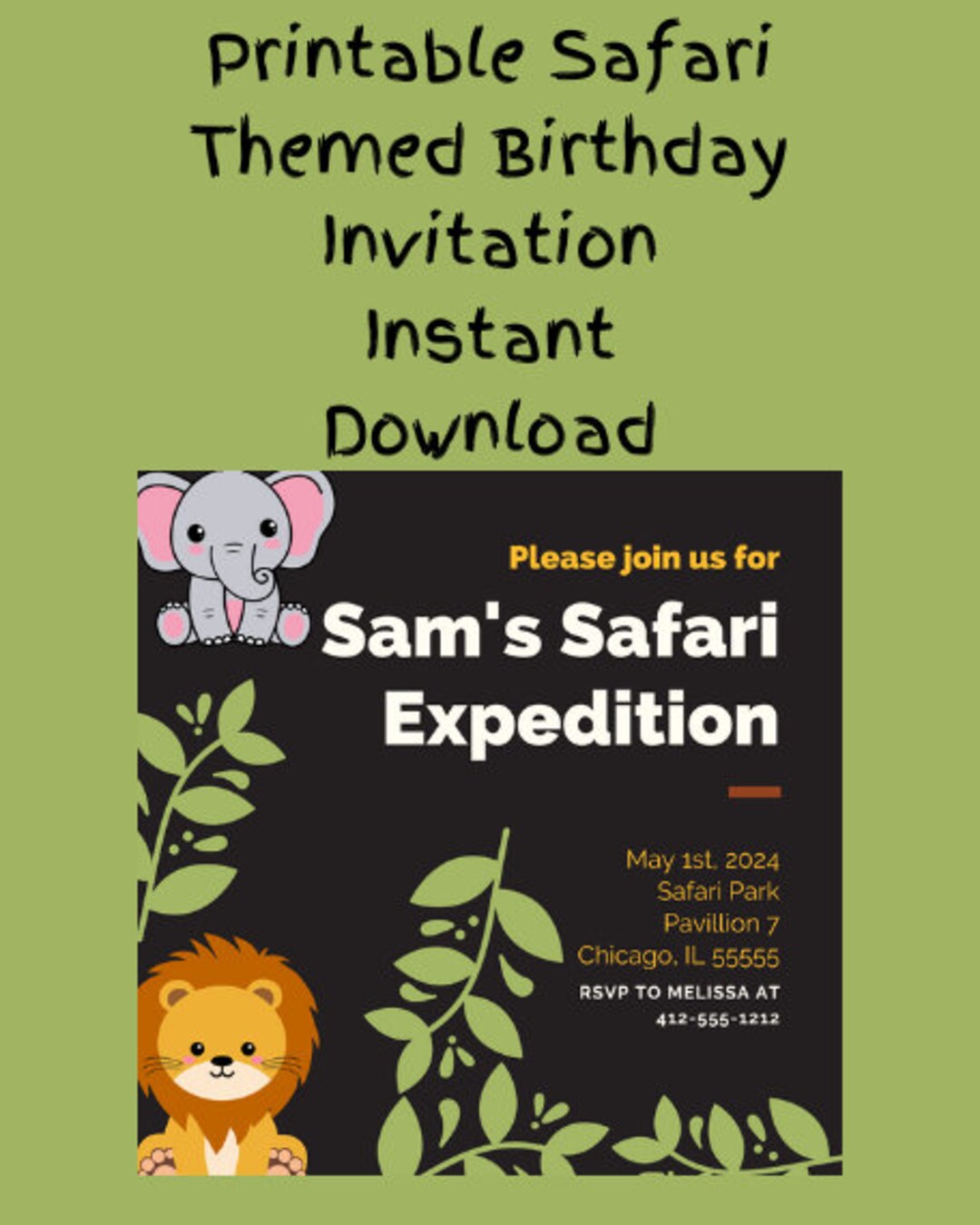 Editable Safari Animal Themed Birthday Party Invitation, Printable ...