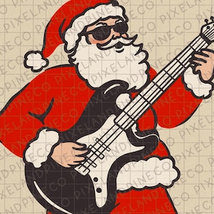 Rockin Santa Hand-drawn Graphic Retro Christmas Clipart Jingle Bell ...