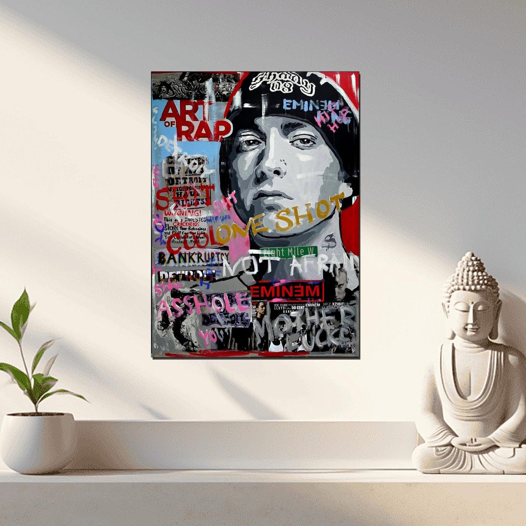 Eminem Pop Art Oil Painting, Slim Shady %100 Hand Painted Modern Art ...