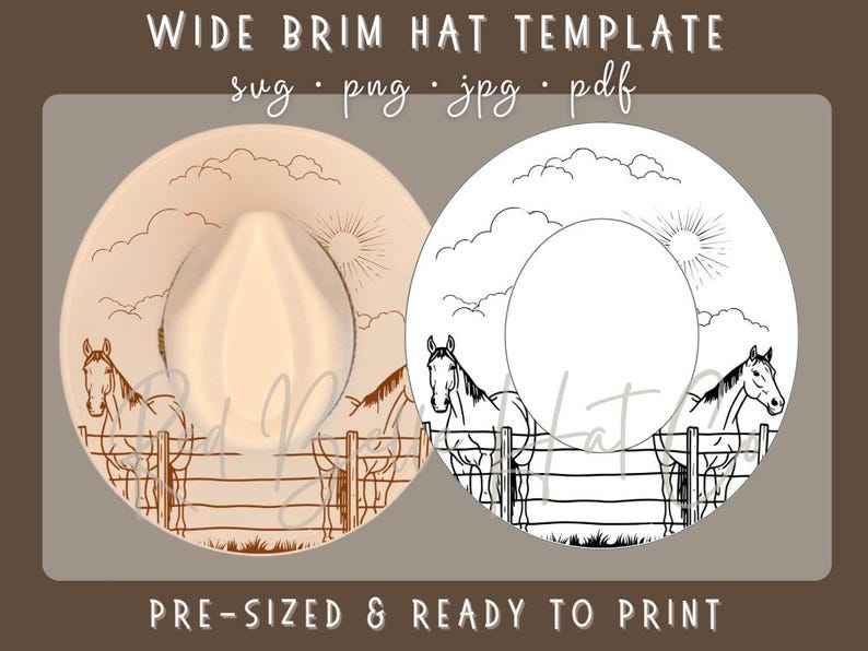Printable Template for Wide Brim Hat, DIY Western Stencil Pattern With Horses Design, File for ...