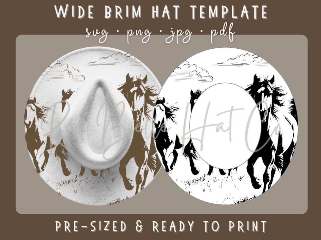 Printable Template for Wide Brim Hat, DIY Western Stencil Pattern, Wild Horse Scene, File for ...