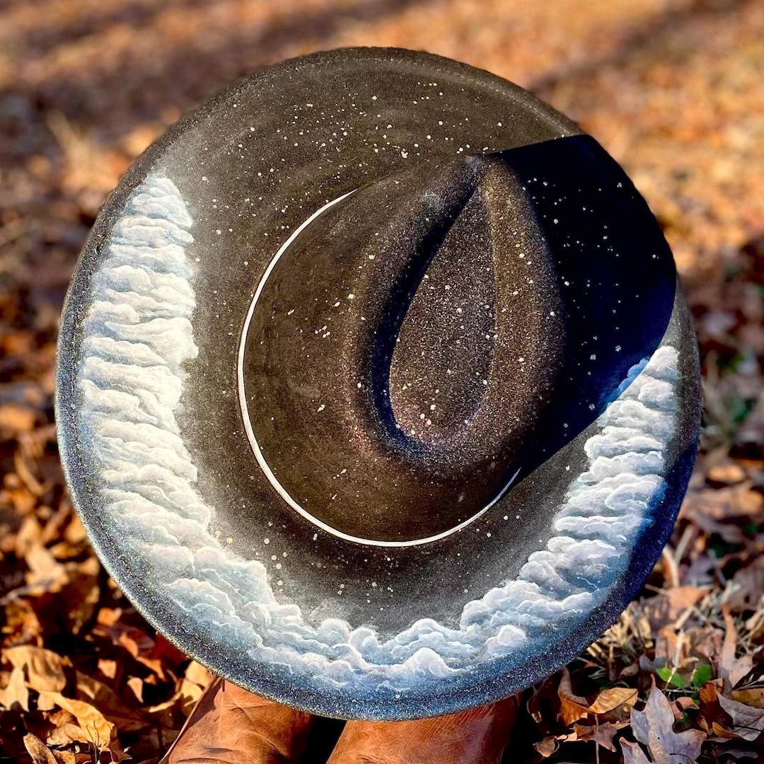 Hand-painted Celestial Fedora: Witchy Goth Western Hat - Etsy