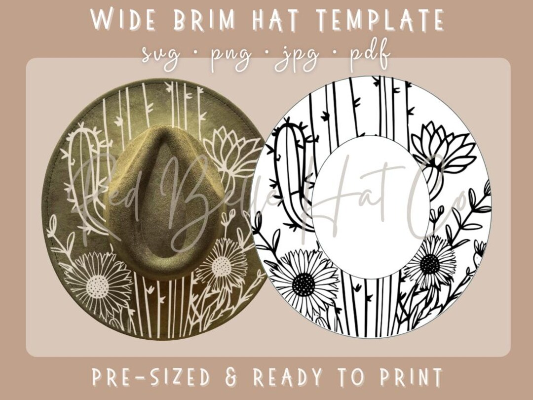 Printable Template for Wide Brim Hat, DIY Western Stencil Pattern, Boho Cactus Sunflower - File ...