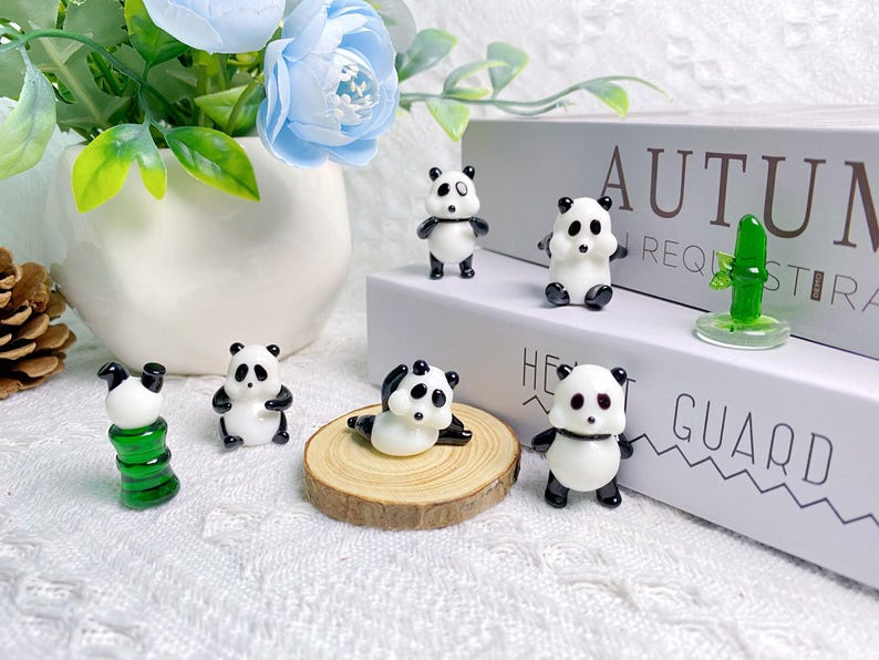 5 Piece Panda Glass Set, Cute Glass Sculptures, Small Glass Figurines ...