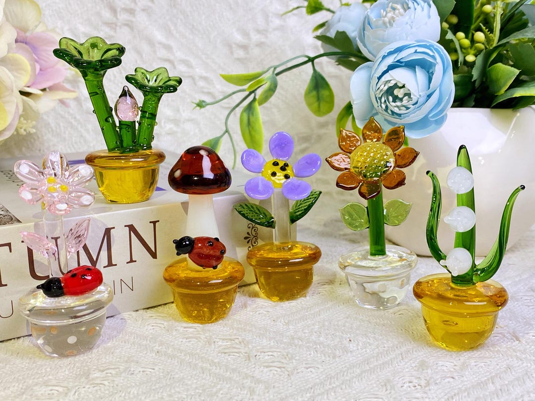 Mini Glass Flowers Set, Fused Glass Succulents, Stained Glass, Flowers ...