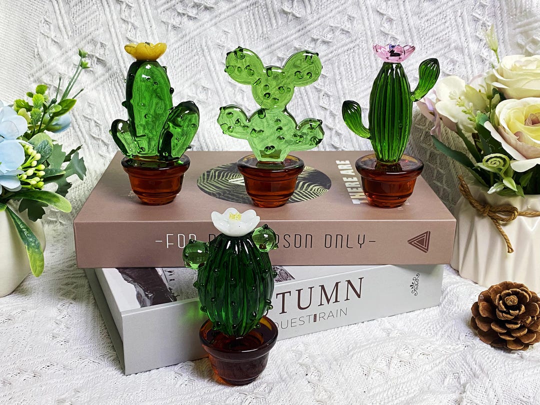 Mini Glass Cactus Set, Fused Glass Succulents, Stained Glass, Cactus ...