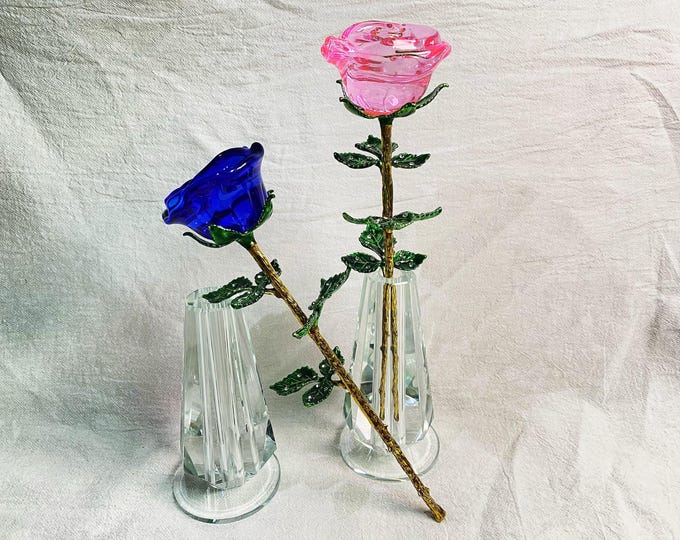 Blue Suspended Rose Glass Paperweight 2.5 In. - Etsy