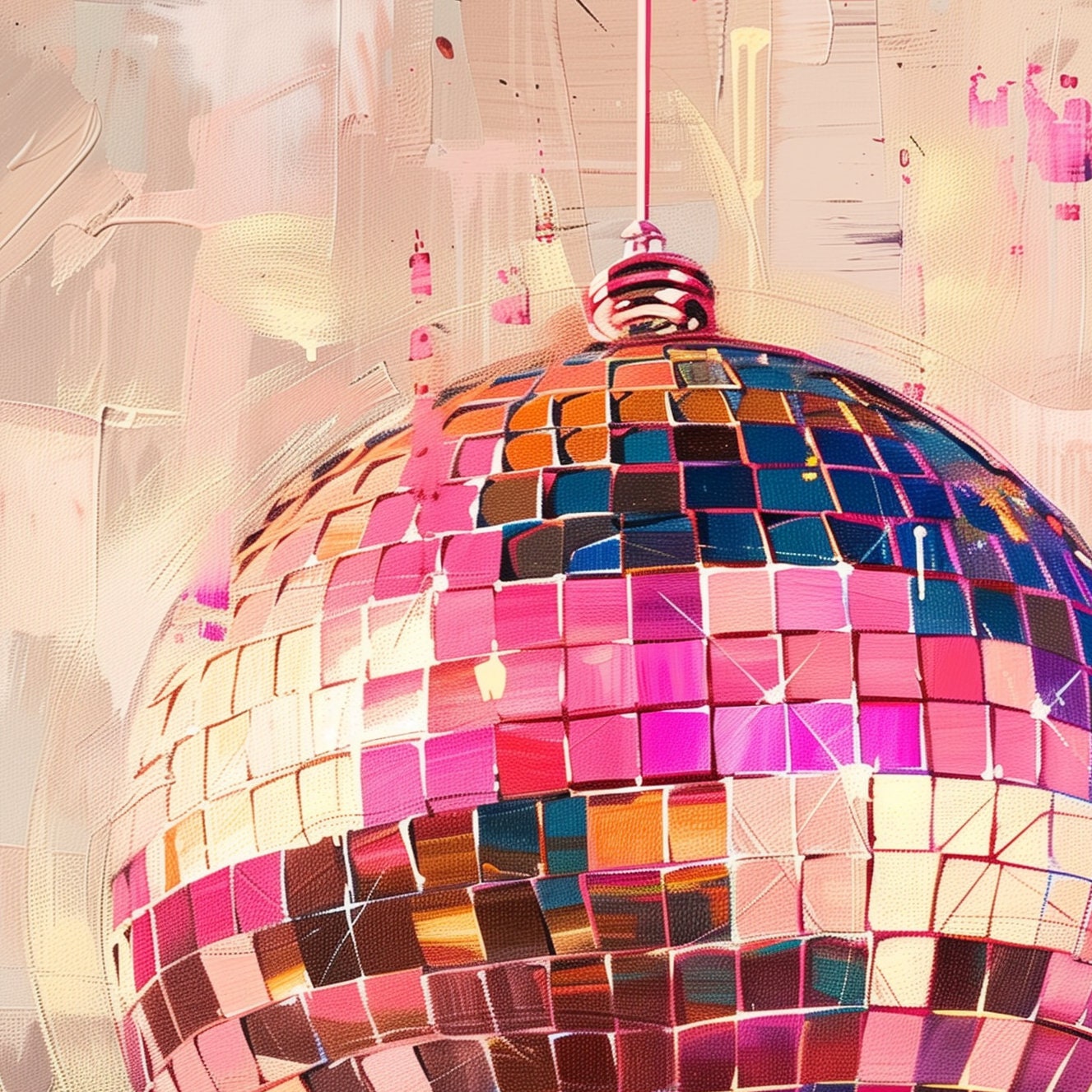 Hand Drawn Disco Ball Painting Printable Wall Art Home Decor Pink Disco ...