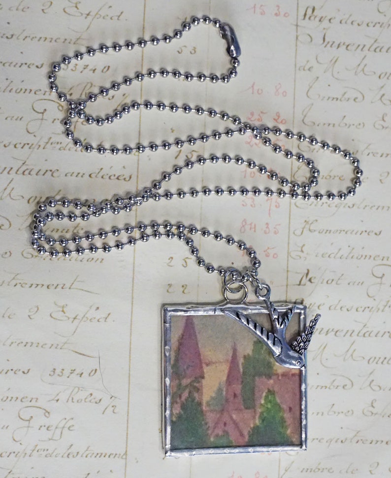 Fairy Tale Castle Charm Necklace Soldered Glass Pendant Fantasy Castle ...