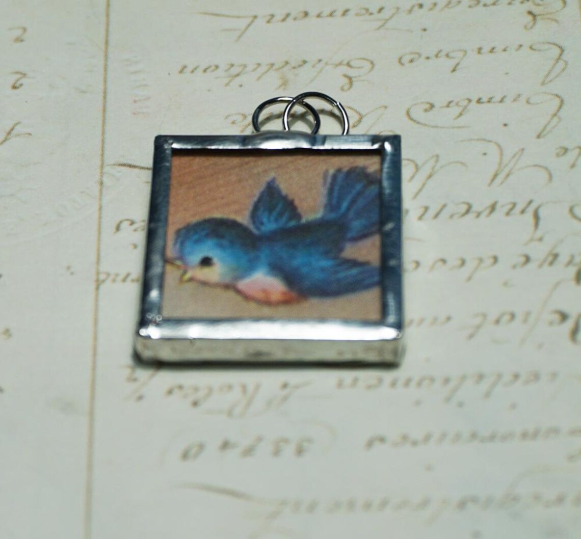 Bluebird of Happiness Pendant Soldered Glass Pendant Made With Vintage ...