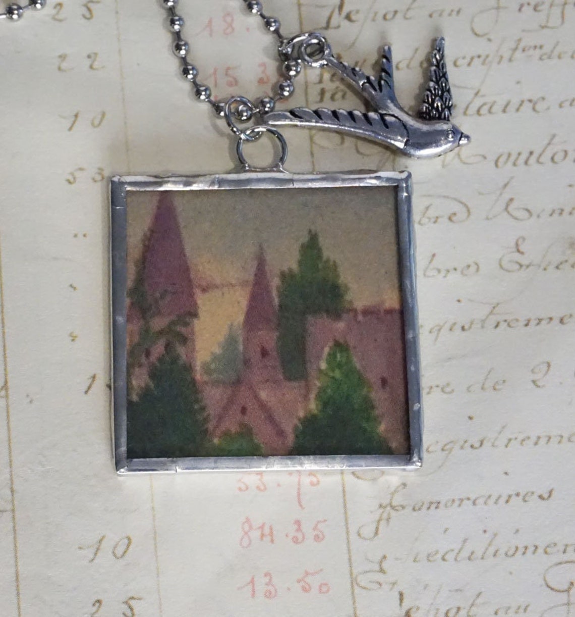 Fairy Tale Castle Charm Necklace Soldered Glass Pendant Fantasy Castle ...