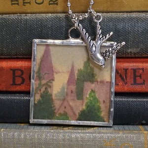 Fairy Tale Castle Charm Necklace Soldered Glass Pendant Fantasy Castle ...