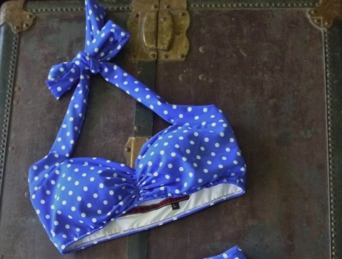 Retro Polka Dot Pin up Bikini Halter Vintage Style Swim Top Only Choose ...