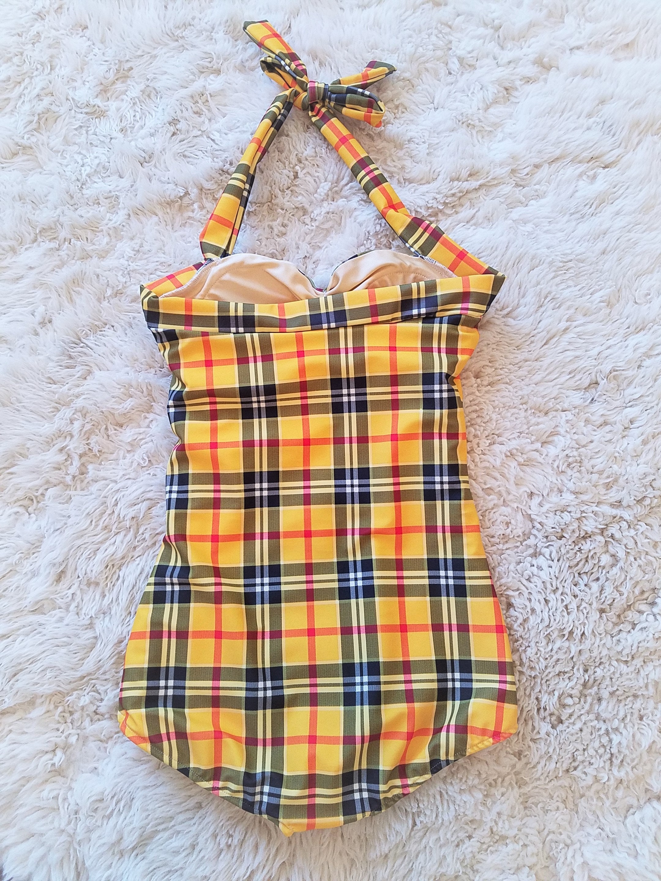 Clueless Cher Inspired Yellow Plaid One Piece Swimsuit Retro Swimming ...