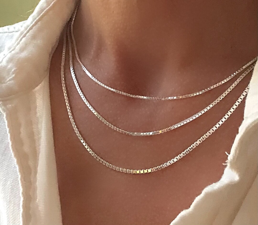 Silver Box Chain Necklace | 1.2mm, 1.7mm, 2mm Widths | Solid 925 ...
