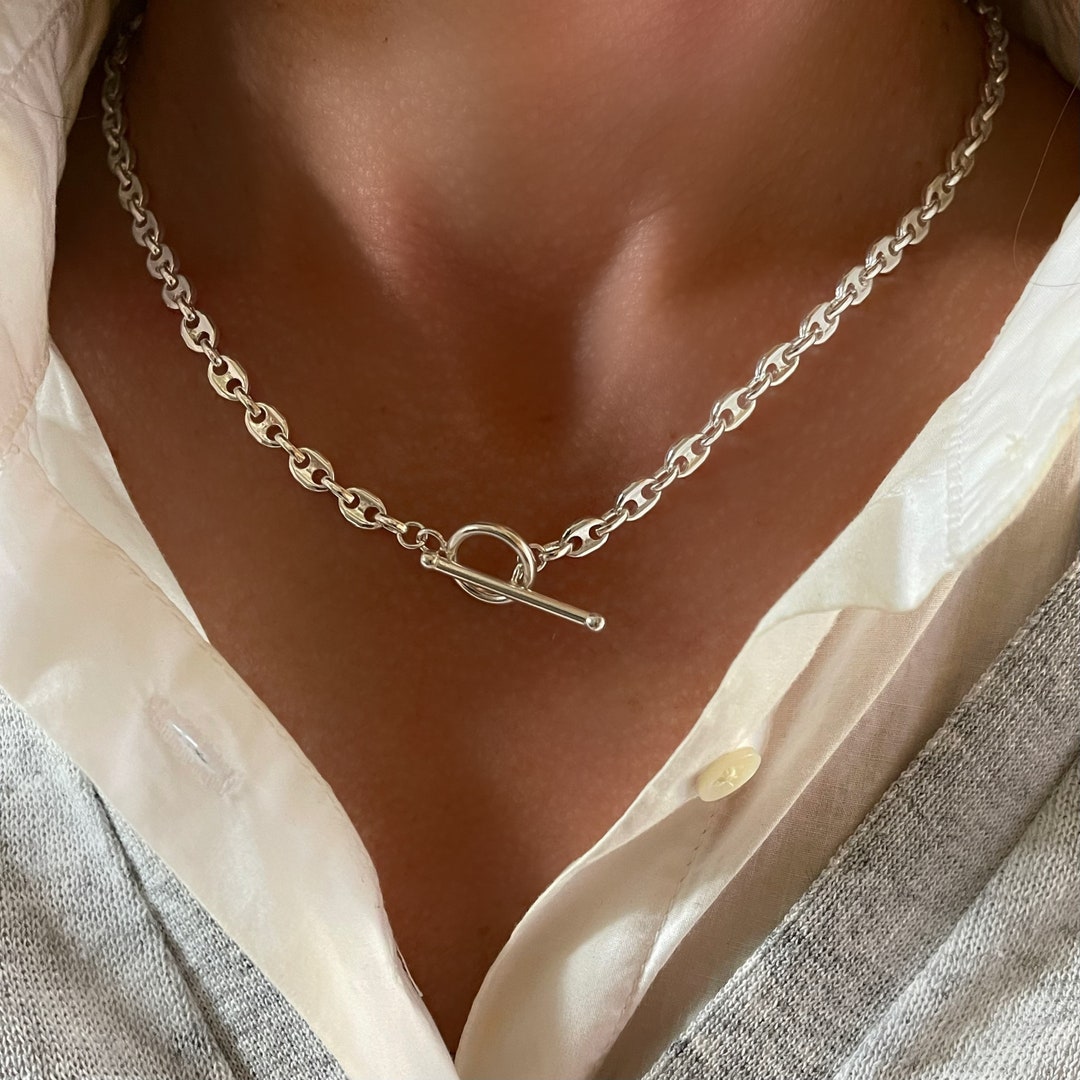 Solid 925 Silver Mariner Chain Toggle Clasp Anchor Chain Solid Link 925 ...