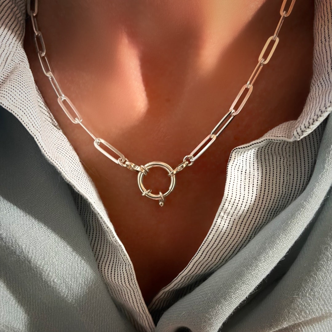 925 Sterling Silver Paperclip Chain Necklace With Mariner Clasp - 4 ...