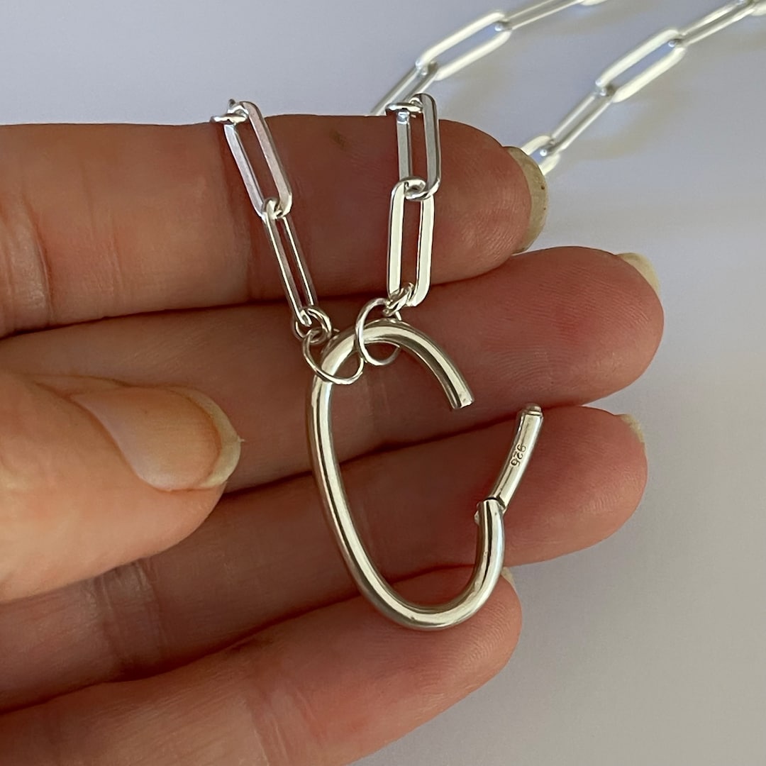 Silver Flat Paperclip Chain Necklace Charm Clasp 925 Sterling Silver 11 ...