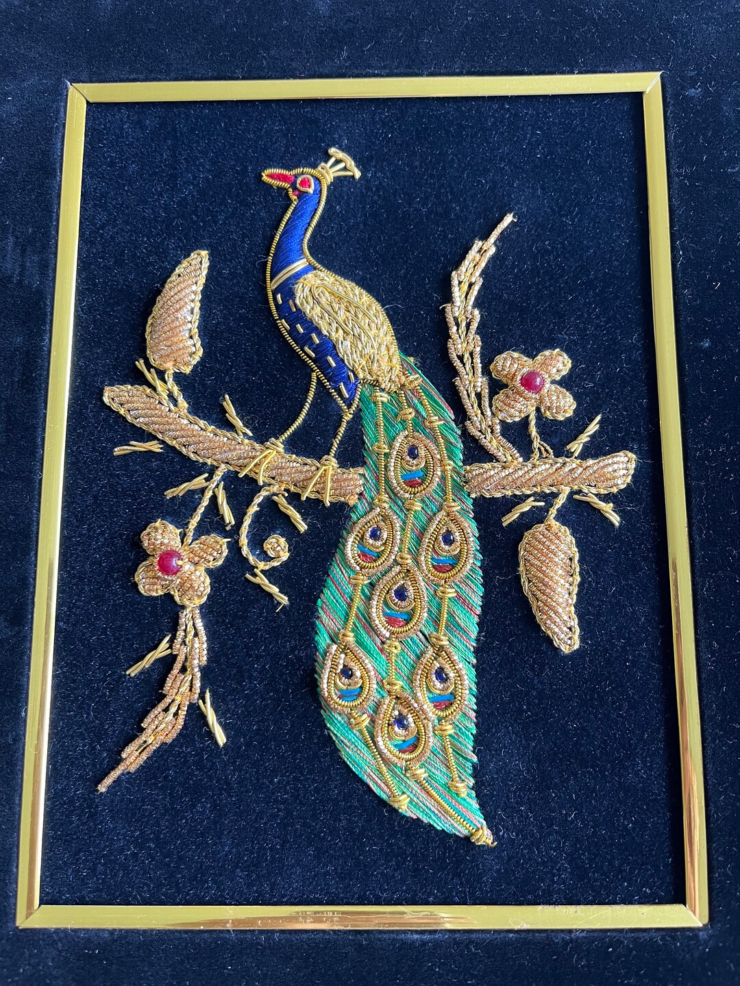 Hand Embroidered Peacock Painting Unique Artwork - Etsy