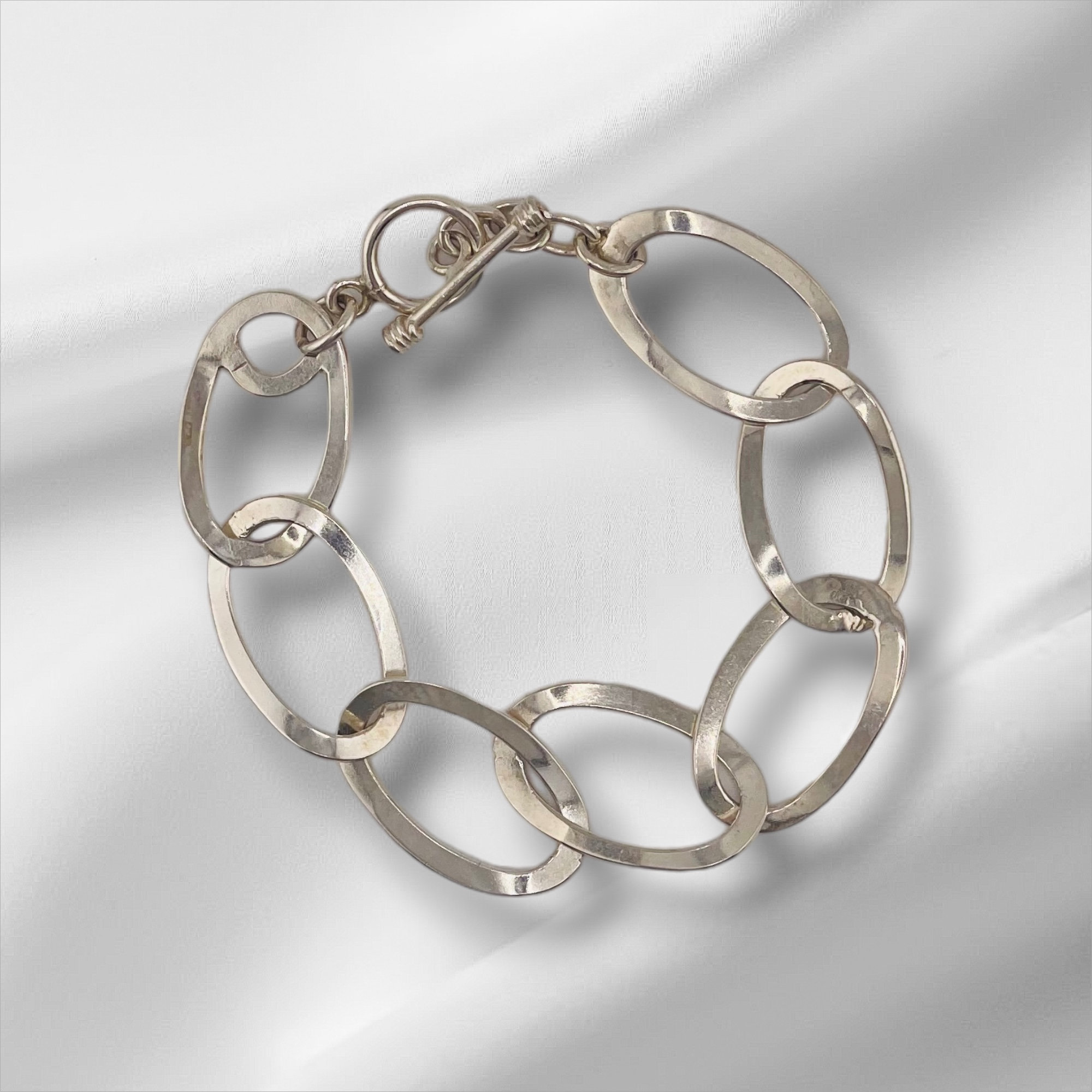 Sterling Silver Bracelet, Link, Open Oval, Toggle Clasp, Boho Jewelry ...