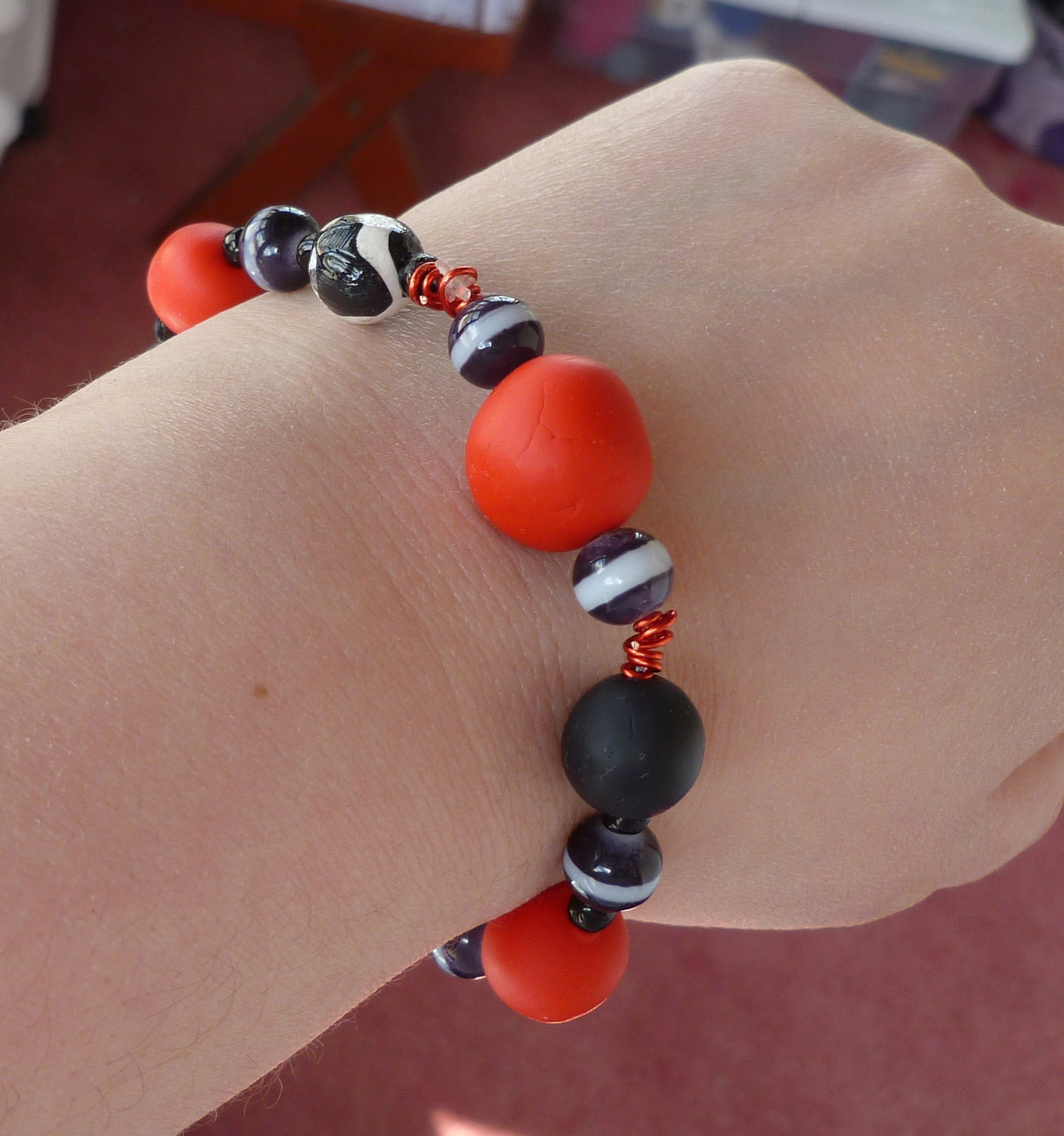 Red, White, and Black Bracelet - Etsy