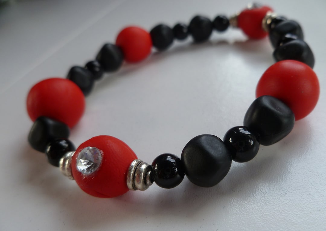 Red and Rhinestone Bracelet - Etsy