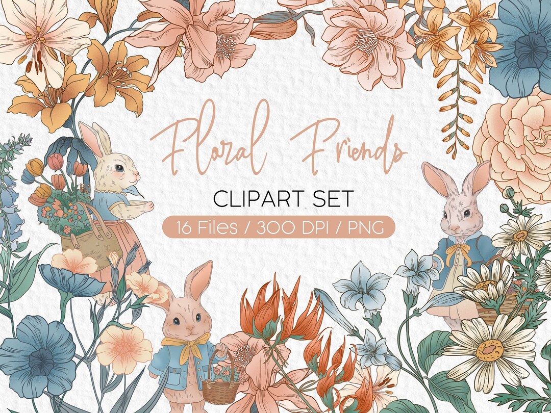 Floral Friends Clipart Set: Flower Pngs, Transparent Background ...