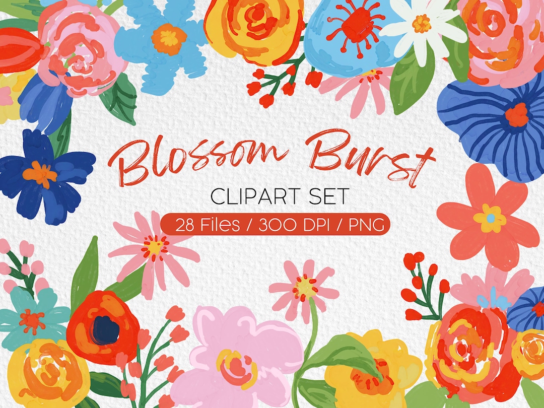 Blossom Burst, Flower Digital Clipart, Brush Stroke, Floral Elements ...