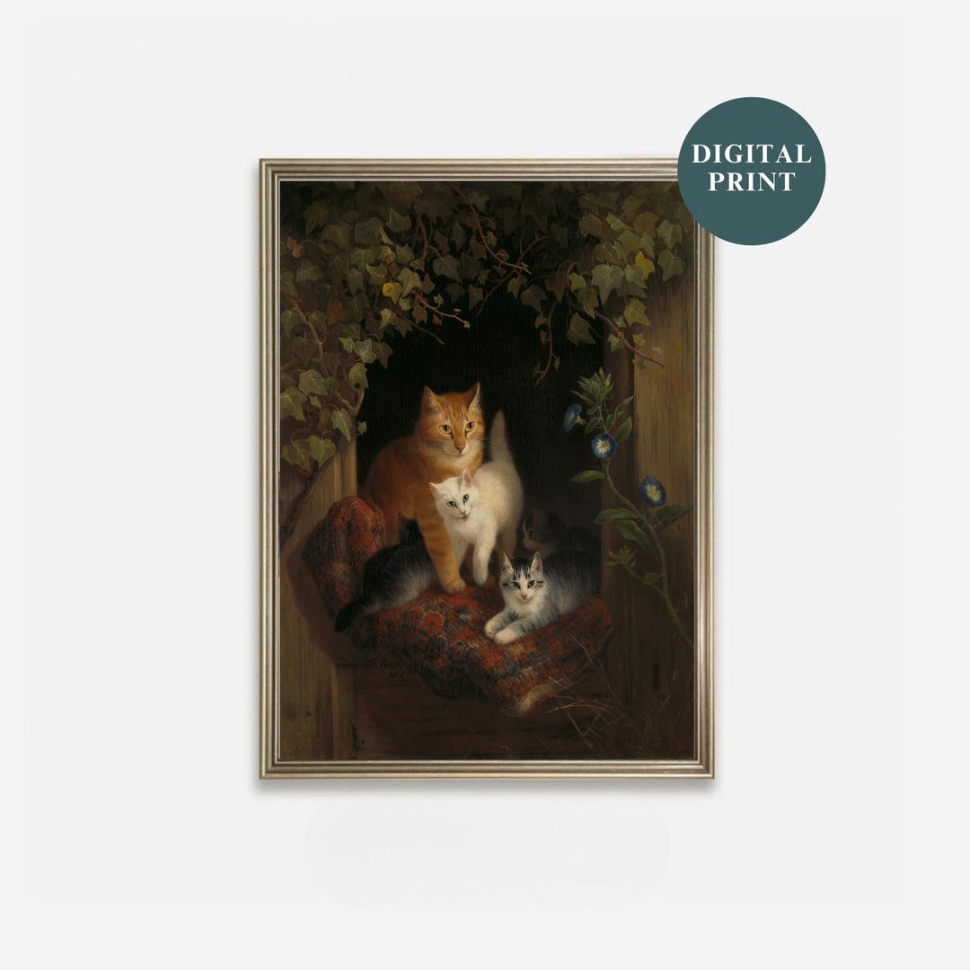 Printable Vintage Art - Cat With Kittens (1844), Digital Download ...