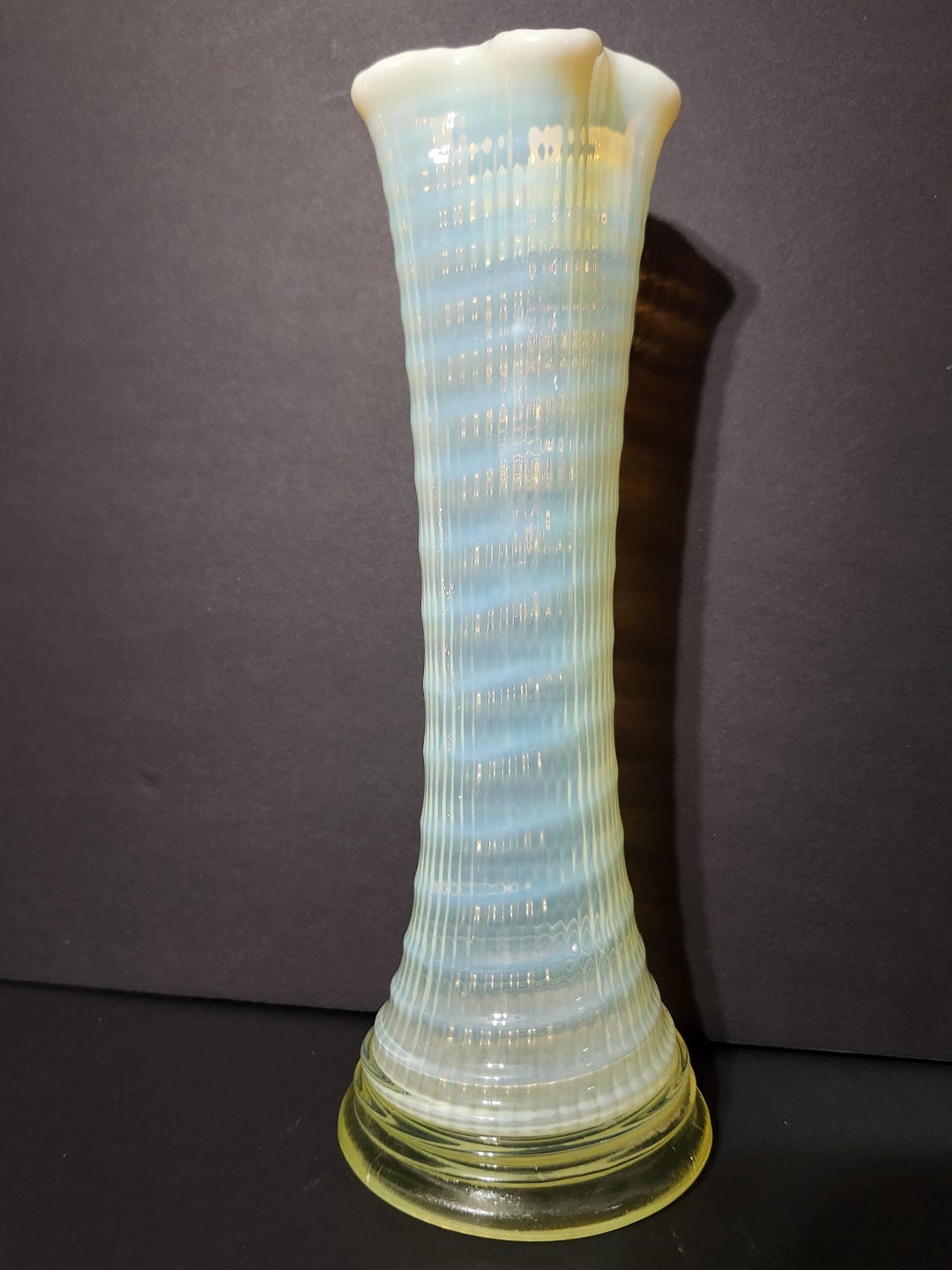 Vaseline Opalescent Ribbed Spiral Vase - Etsy