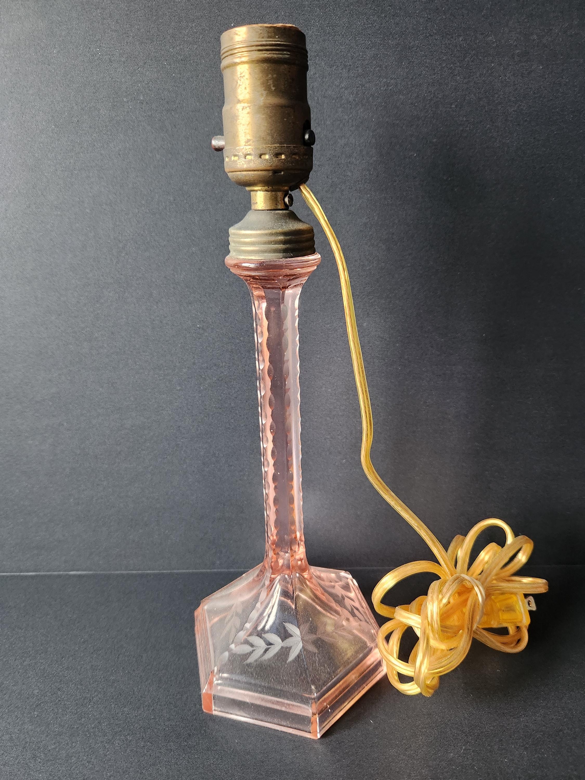 Etched Pink Depression Glass Lamp - Etsy