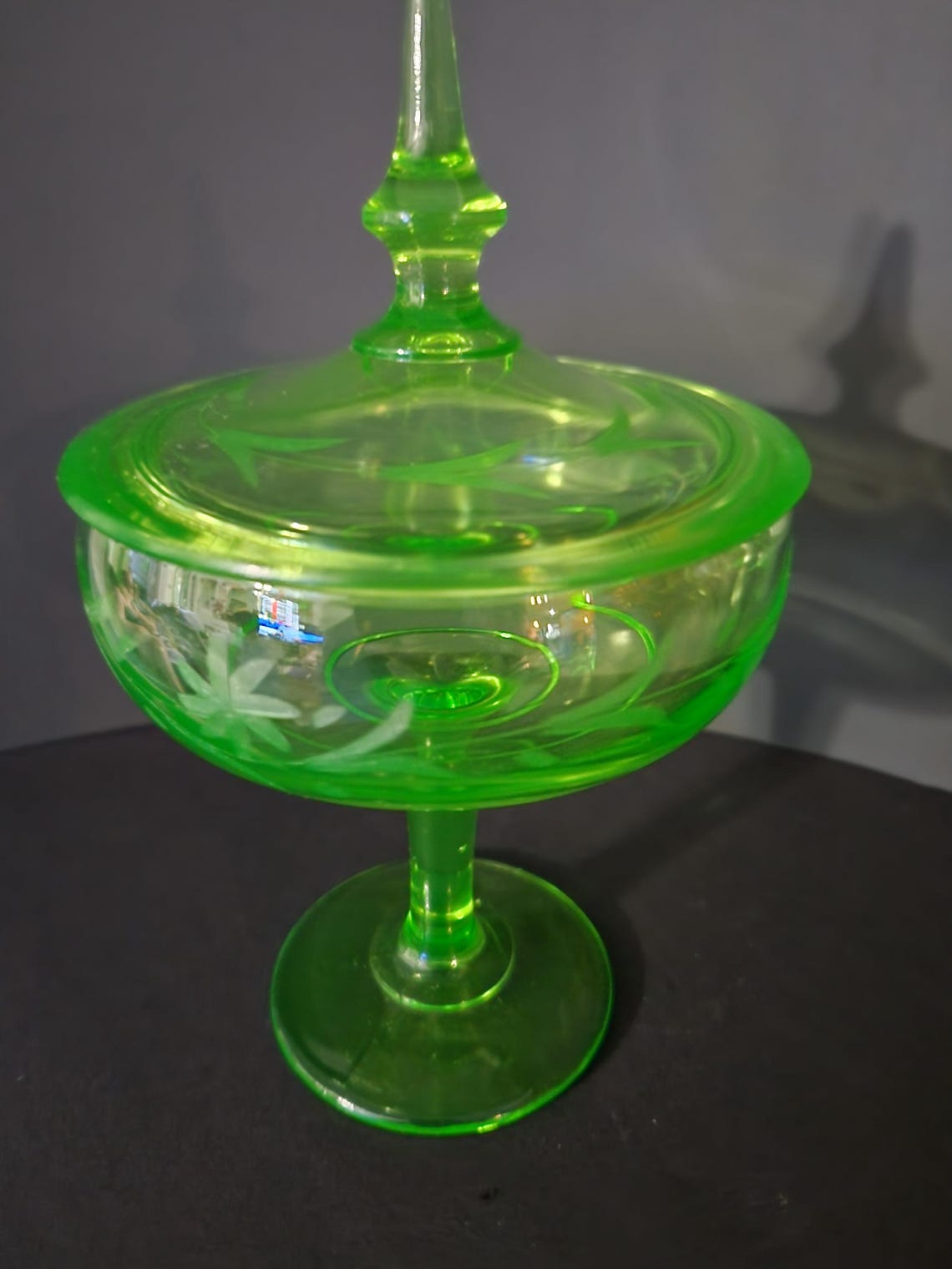 Etched Uranium Glass Candy Dish With Lid - Etsy