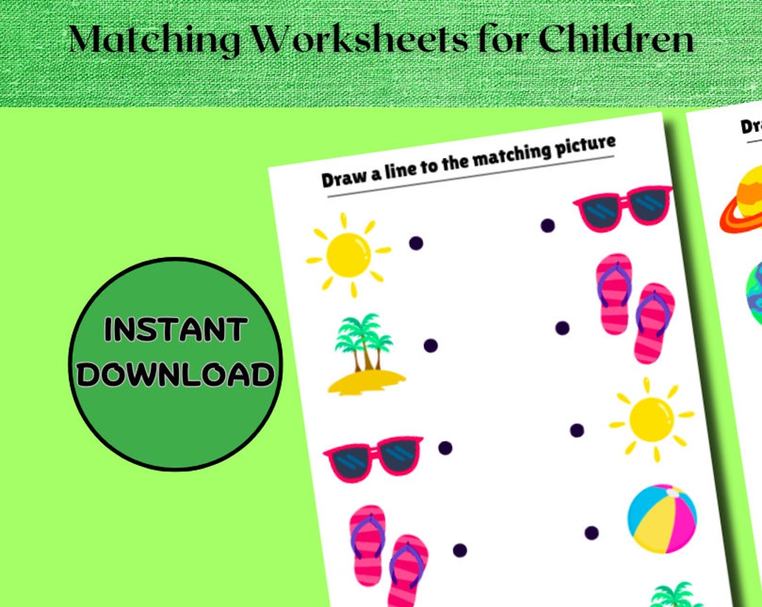 Digital Matching Game Learning Worksheets Summer Fun Activity Workbook ...