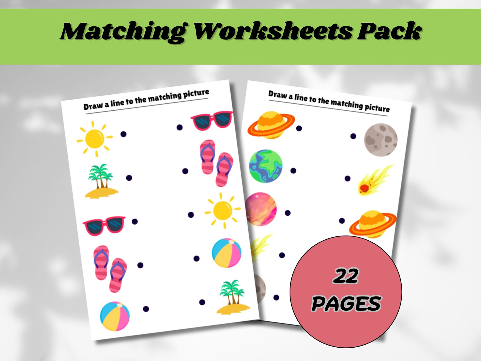 Printable Matching Game Learning Worksheets - Summer Fun Workbook for ...