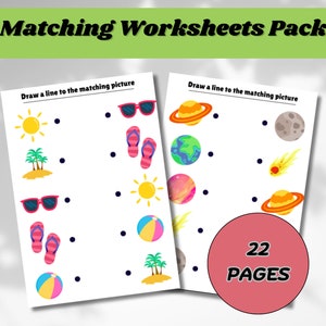 Printable Matching Game Learning Worksheets - Summer Fun Workbook for ...