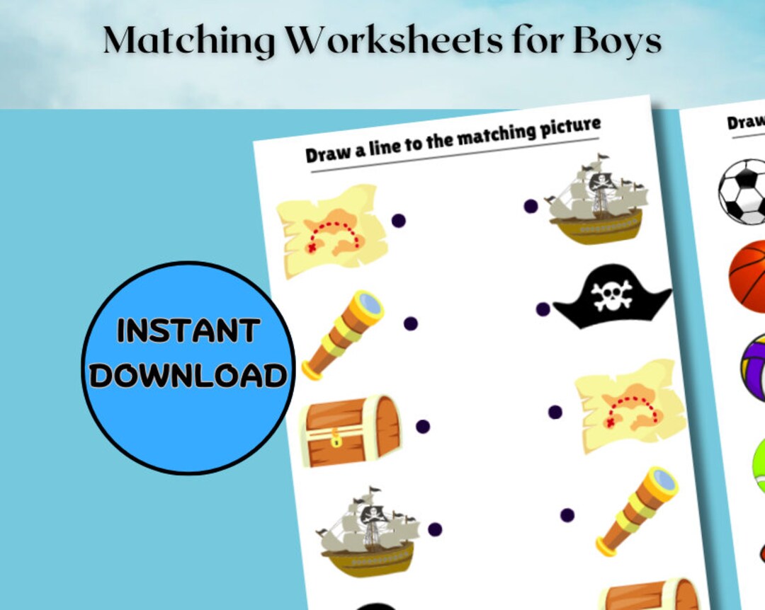 Printable Matching Worksheets for Boys- Colorful - 25 Pages, Learning ...
