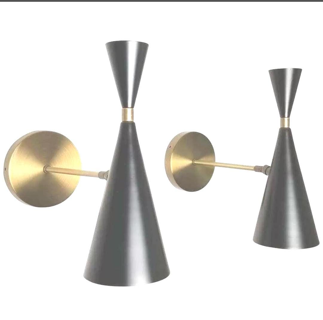 Mid-century Modern Brass Wall Sconce Set: Adjustable Monolith Lamp ...