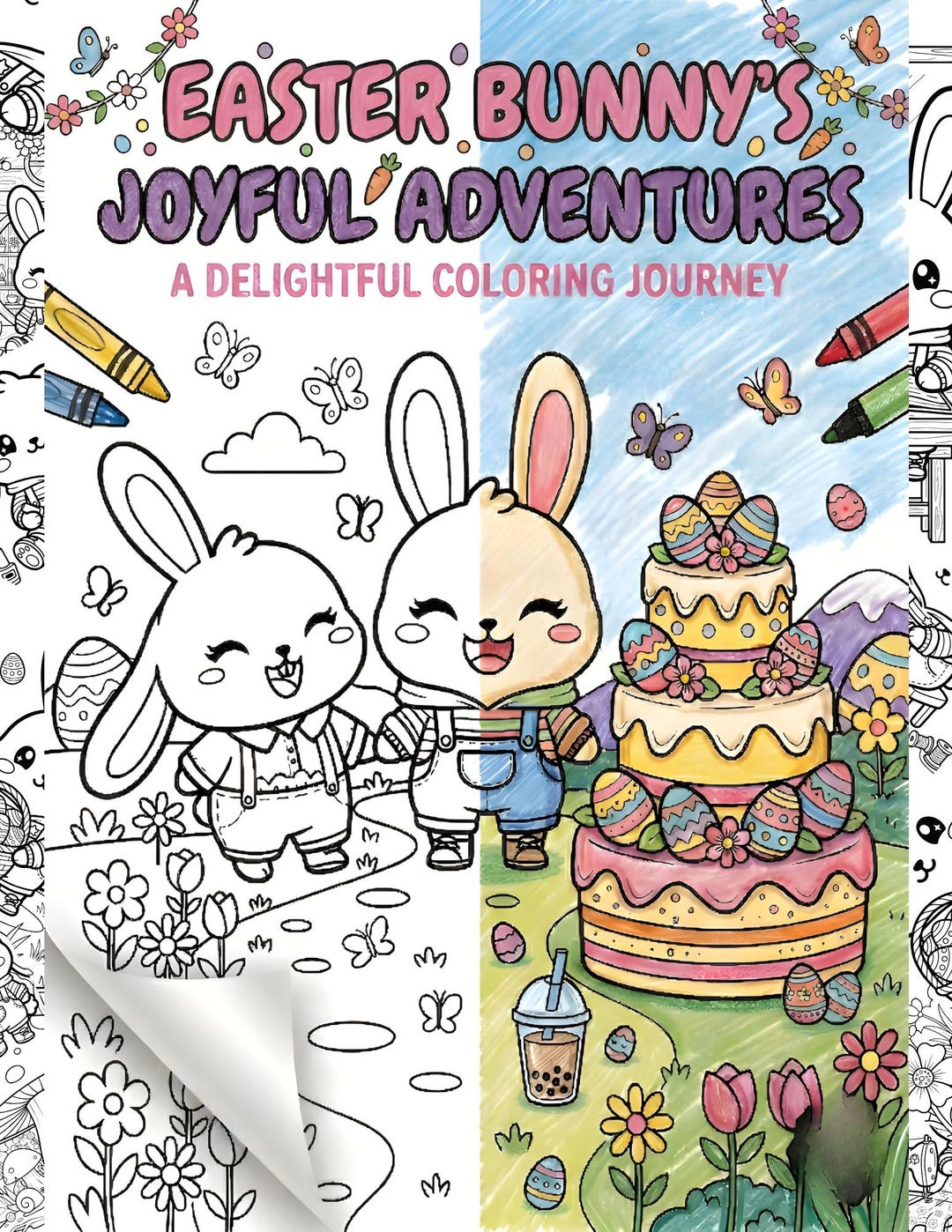 Kawaii Easter Bunny Coloring Book, Joyful Adventures, Kids Activity ...