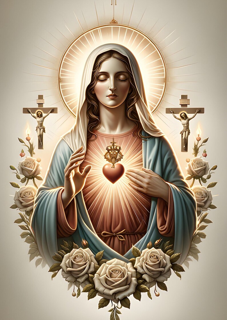 Sacred Heart of Mary 07 Digital Download Religious Mary 300 Dpi Size A3 ...
