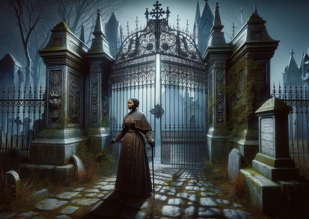 Gothic Cemetery Gates With A Crypt-keeper Standing Guard - Digital ...