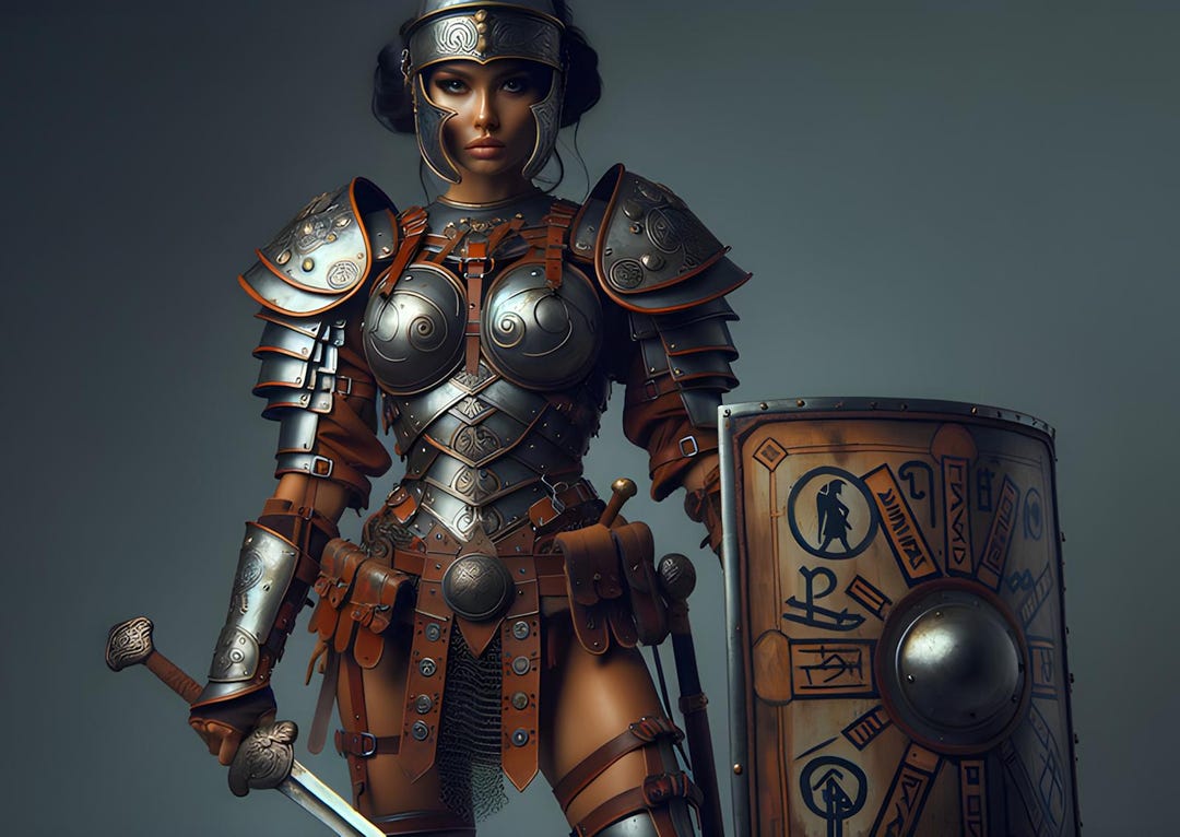 Female Warrior in Ancient Armor 04 - Digital Download - Fantasy - Warriors - 300 Dpi - Sizes ...