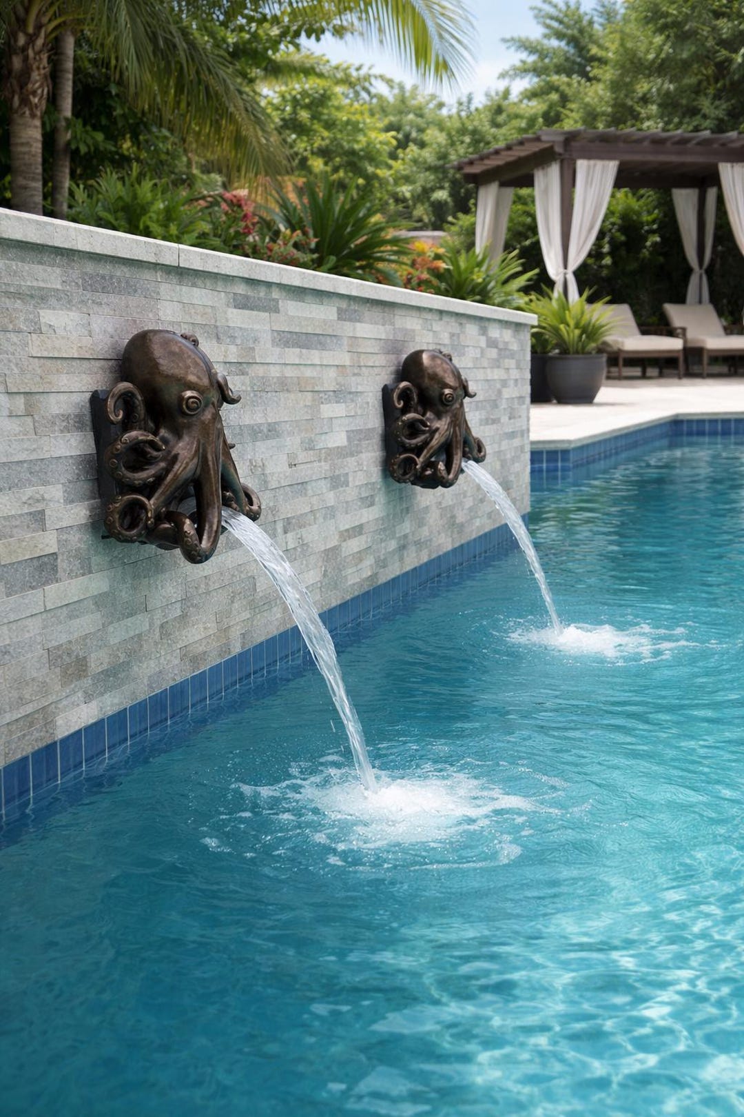 Octopus Pool Scupper Spillway: Hand-finished Metallic Water Feature - Etsy