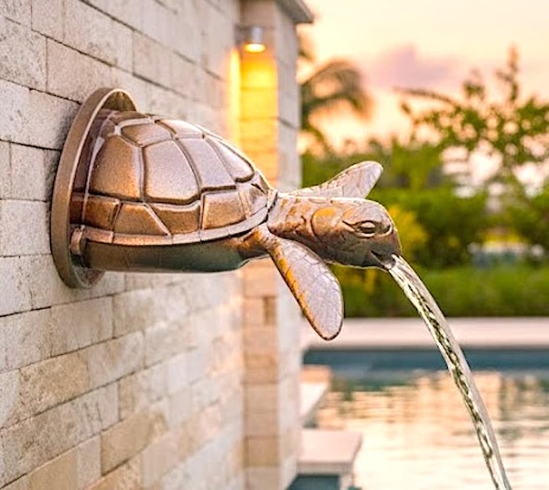 Sea Turtle Pool Scupper Spillway: Hand-finished Metallic Water Feature ...