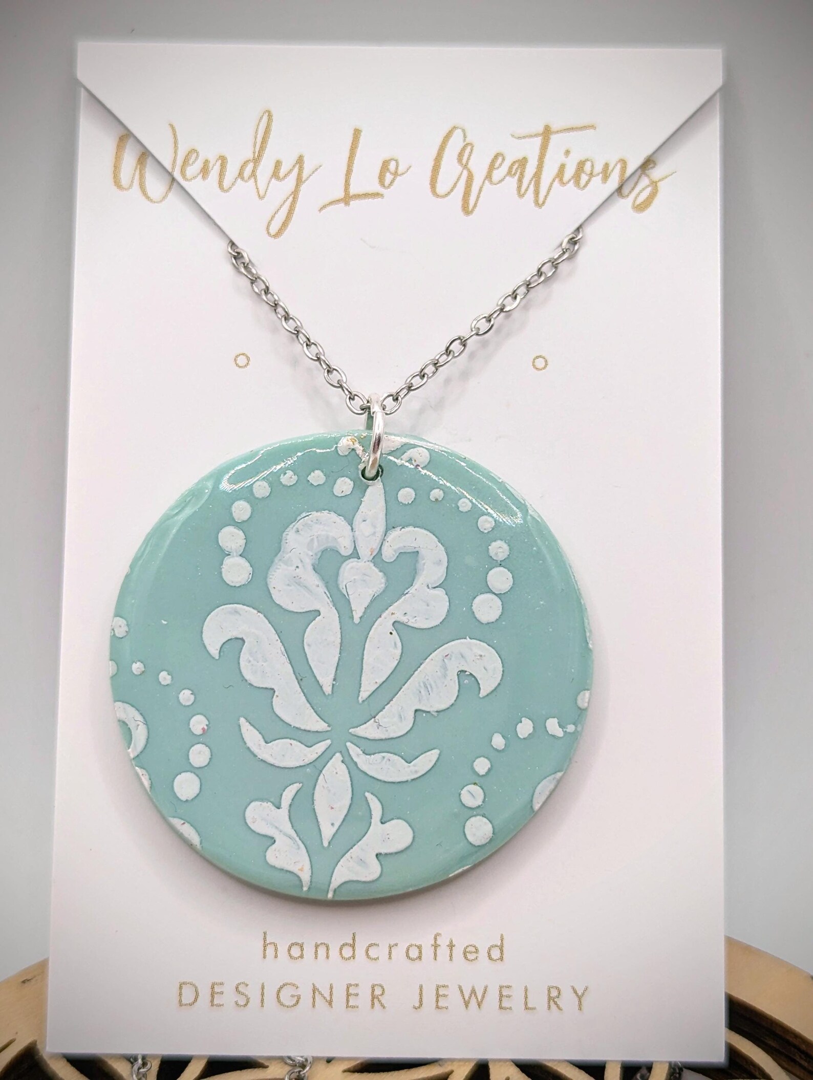 Unique Blue Polymer Clay Pendant Necklace With Acrylic Painting ...