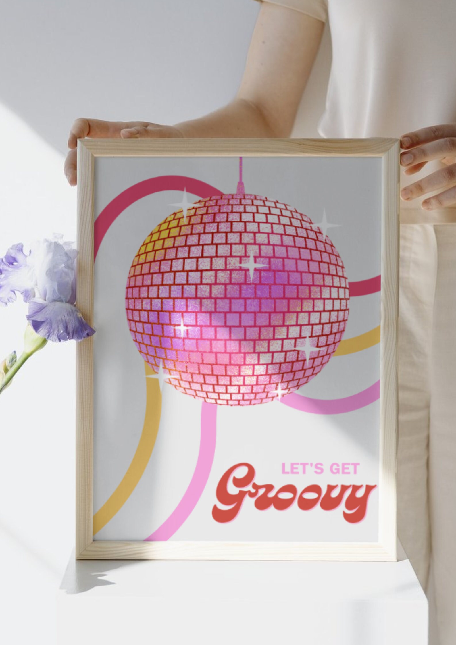 Retro Poster, Groovy Poster, Girly Print, Disco Ball Poster, Digital ...